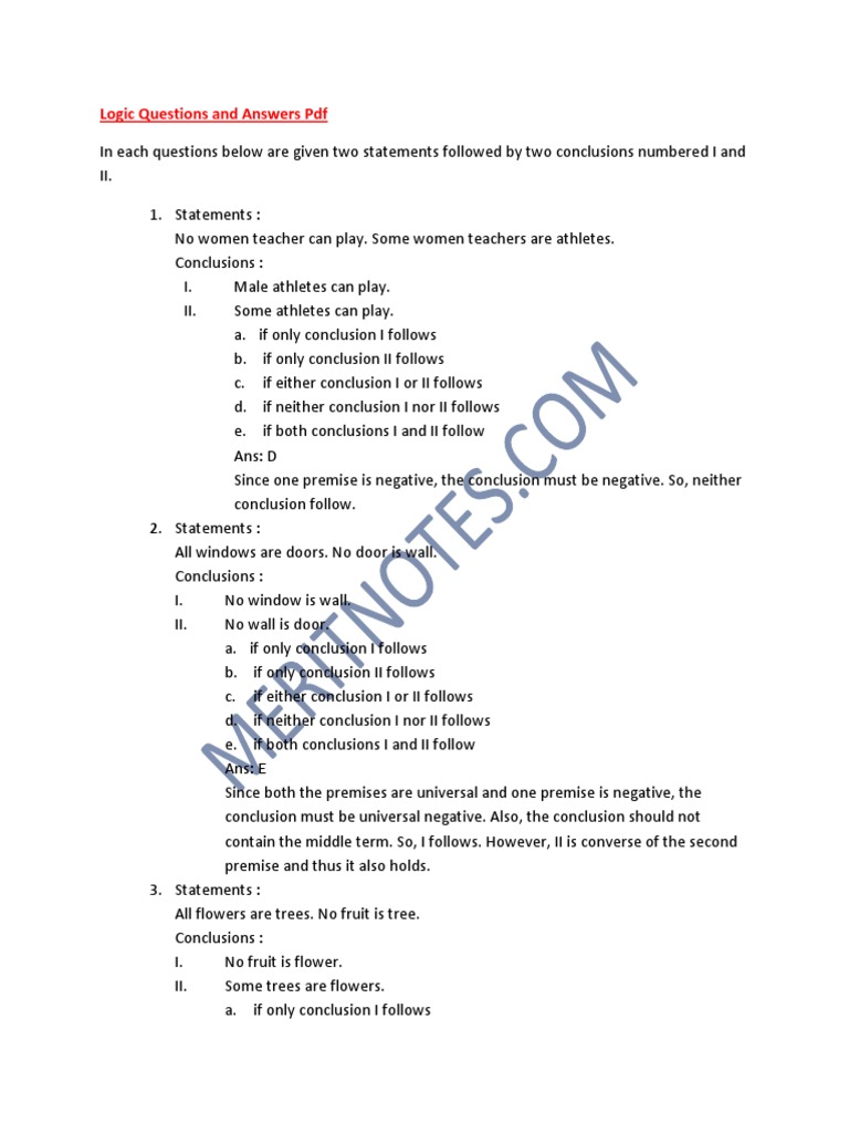 Logic Questions and Answers PDF | Download Free PDF | Logic