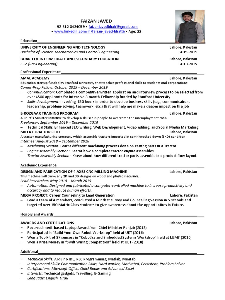 Amal Resume Template | Download Free PDF | Pakistan | Engineering