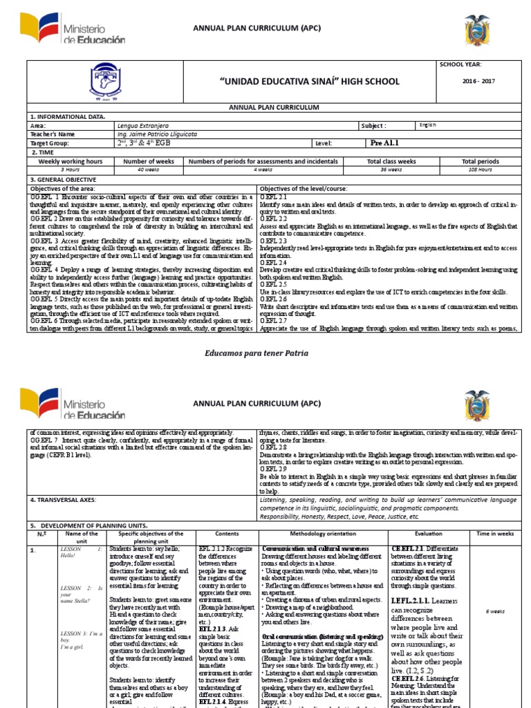 PCA - 2nd 3rd & 4th EGB ENGLISH PRE A1.1.2017-2 | PDF | English As A Second Or Foreign Language ...