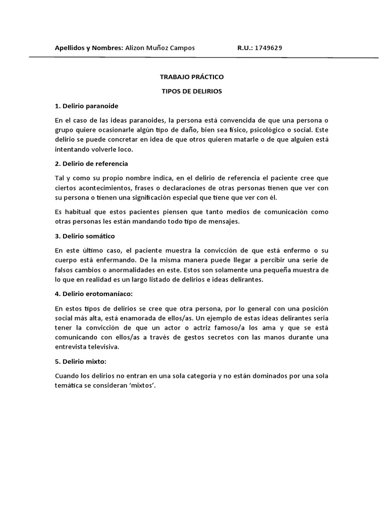 Tipos de Delirios | PDF