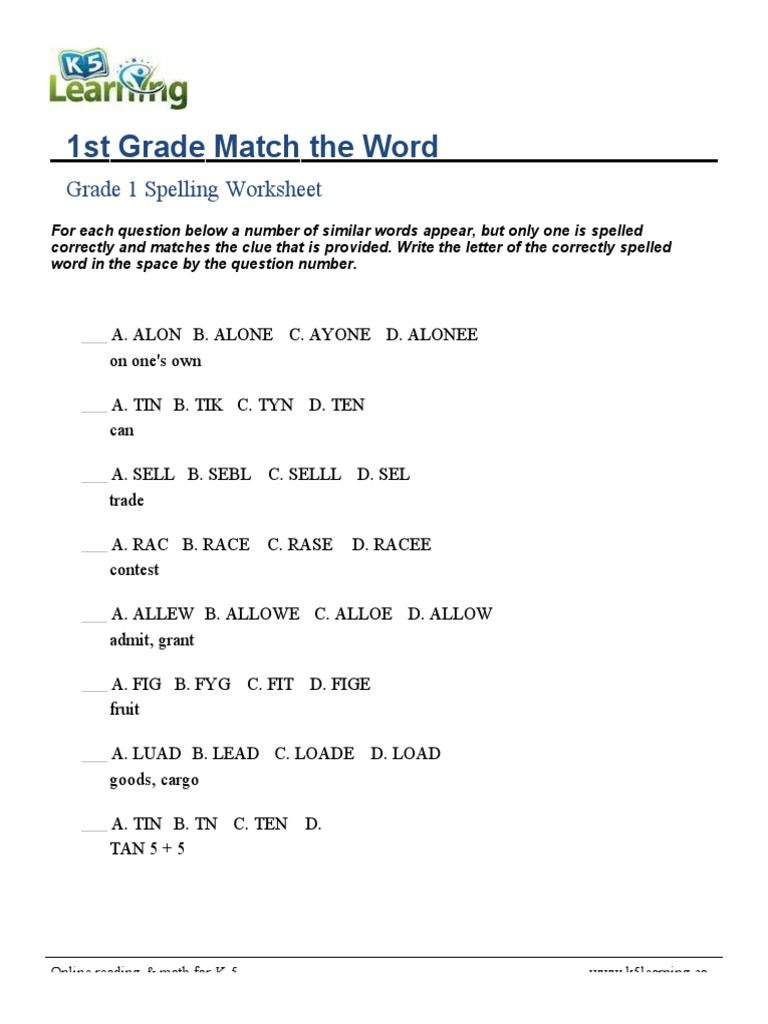 Grade 1 Match Word 4 | PDF