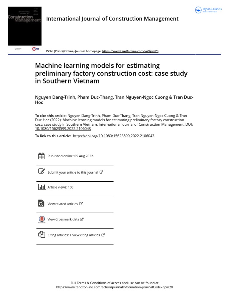 Machine Learning Models For Estimating Preliminary Factory Construction Cost: Case Study in ...