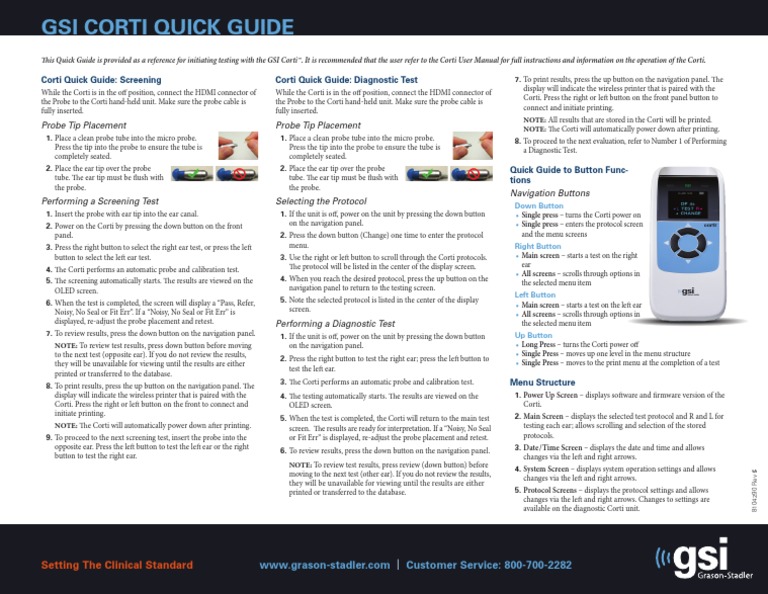GSI Corti Quick Guide | PDF | Menu (Computing) | Computer Hardware