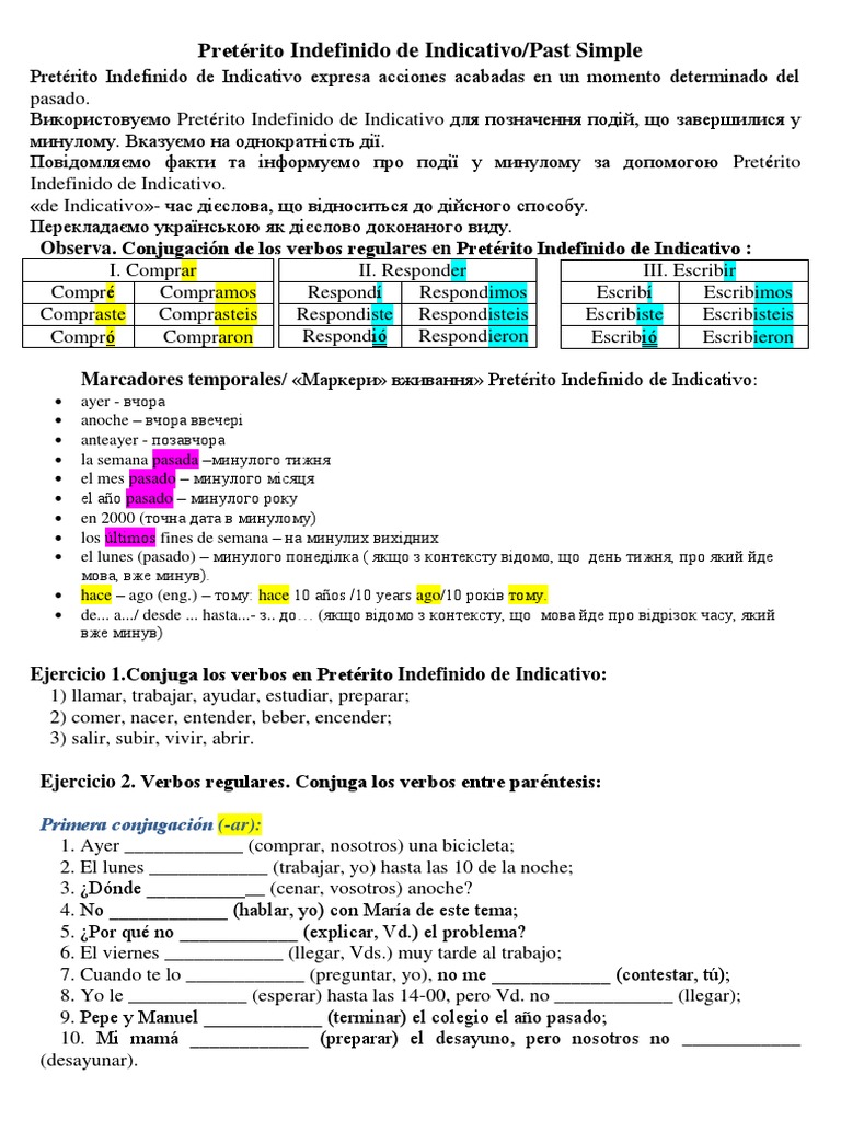Pretérito Indefinido Past Simple-1 | PDF | Verbo | Mecánica del lenguaje