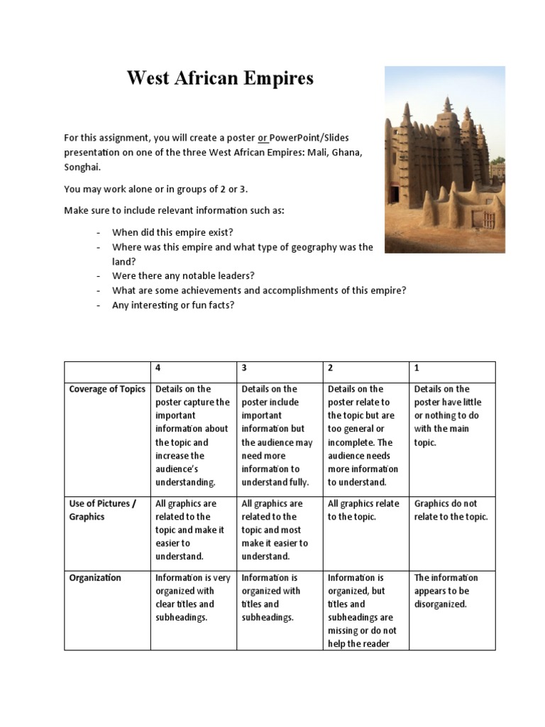 West African Empires: 4 3 2 1 Coverage of Topics Details On The | PDF ...