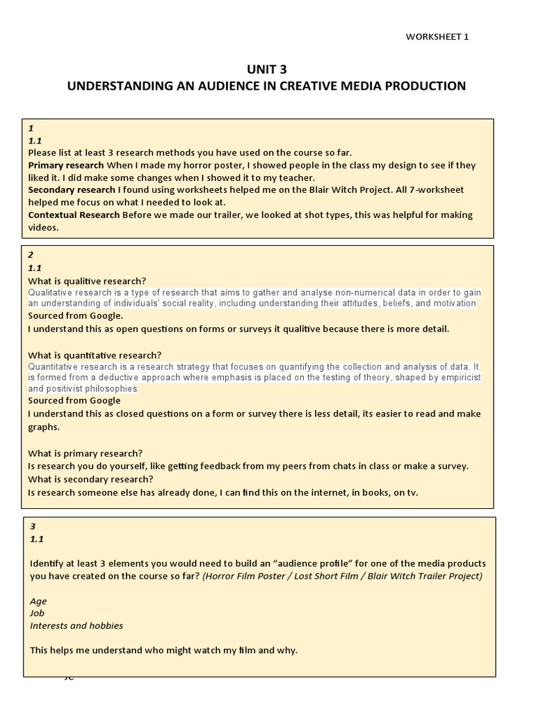 l2 Unit 3 - Projects Reflection 1 v2 | PDF | Quantitative Research | Methodology