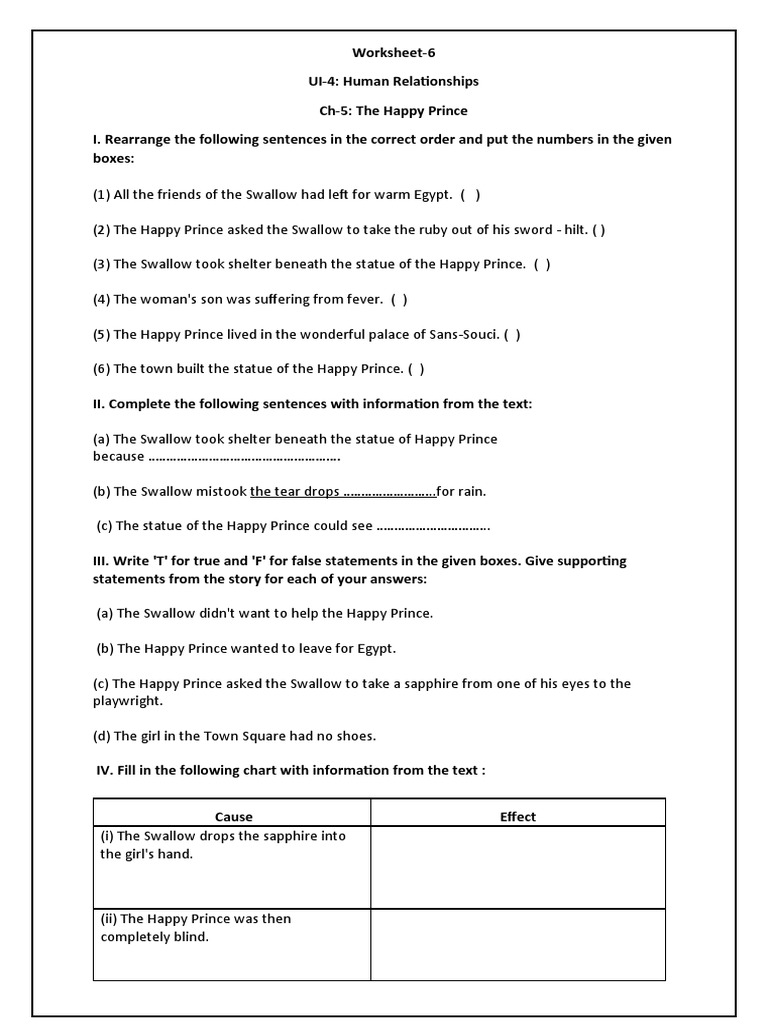 Worksheet 6 - Happy Prince | PDF