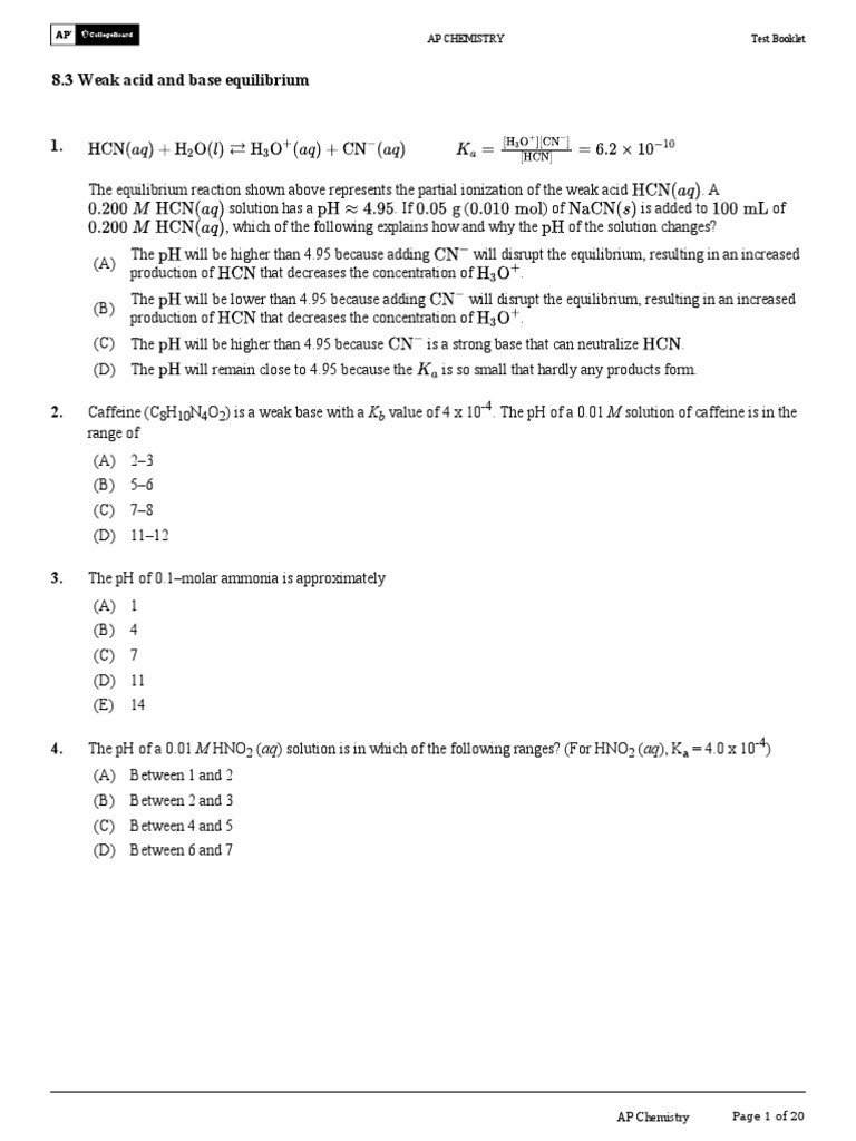 Understanding Weak Acid and Base Equilibria through Practice Problems ...