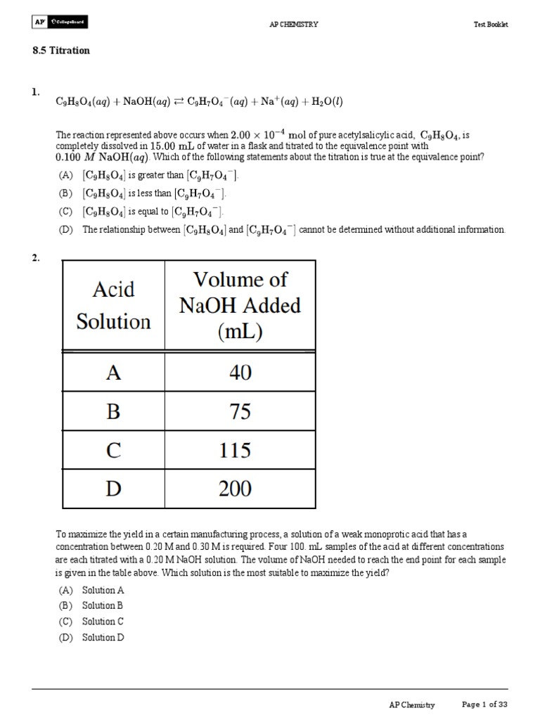 AP Chemistry Titration Guide | PDF | Chemistry | Titration