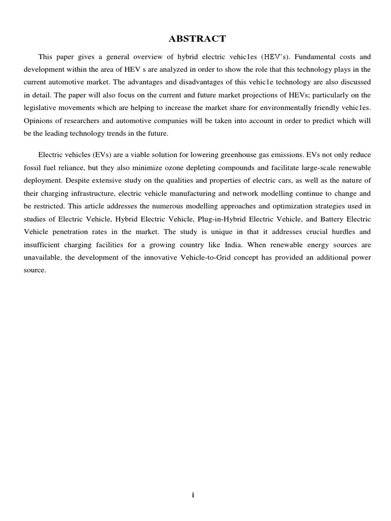 Abstract-Hybrid Electric Vehicles | PDF