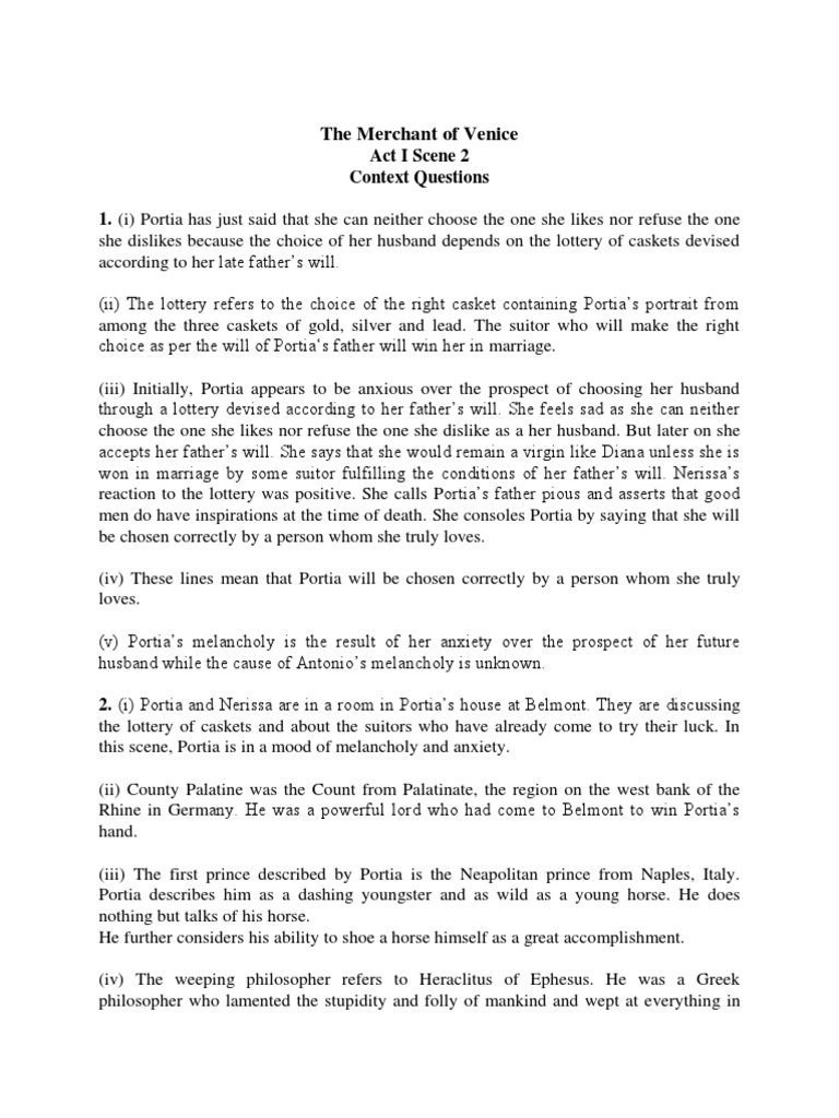 A The Merchant of Venice Act 1 - Scenes 2&3 | PDF | Shylock | The ...