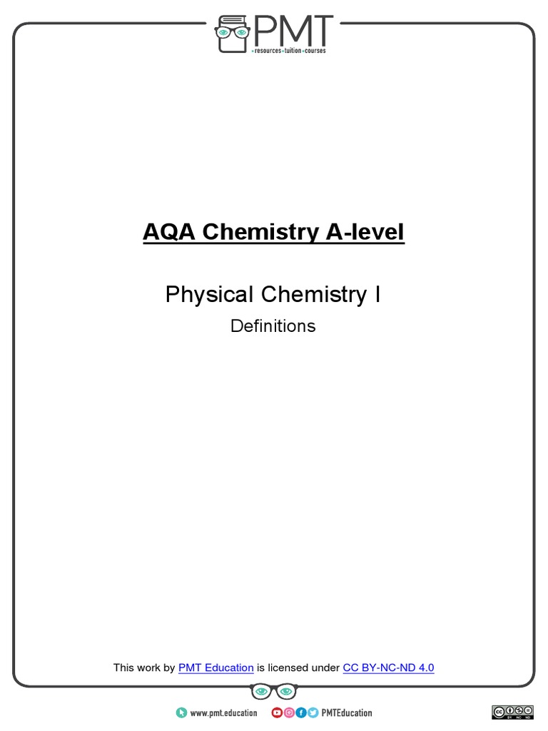 Definitions - Physical Chemistry I - AQA Chemistry A-Level | PDF ...