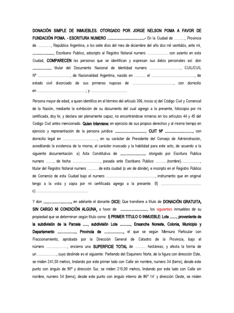 Donación Simple de Inmueble | PDF | Derecho Civil (Common Law)