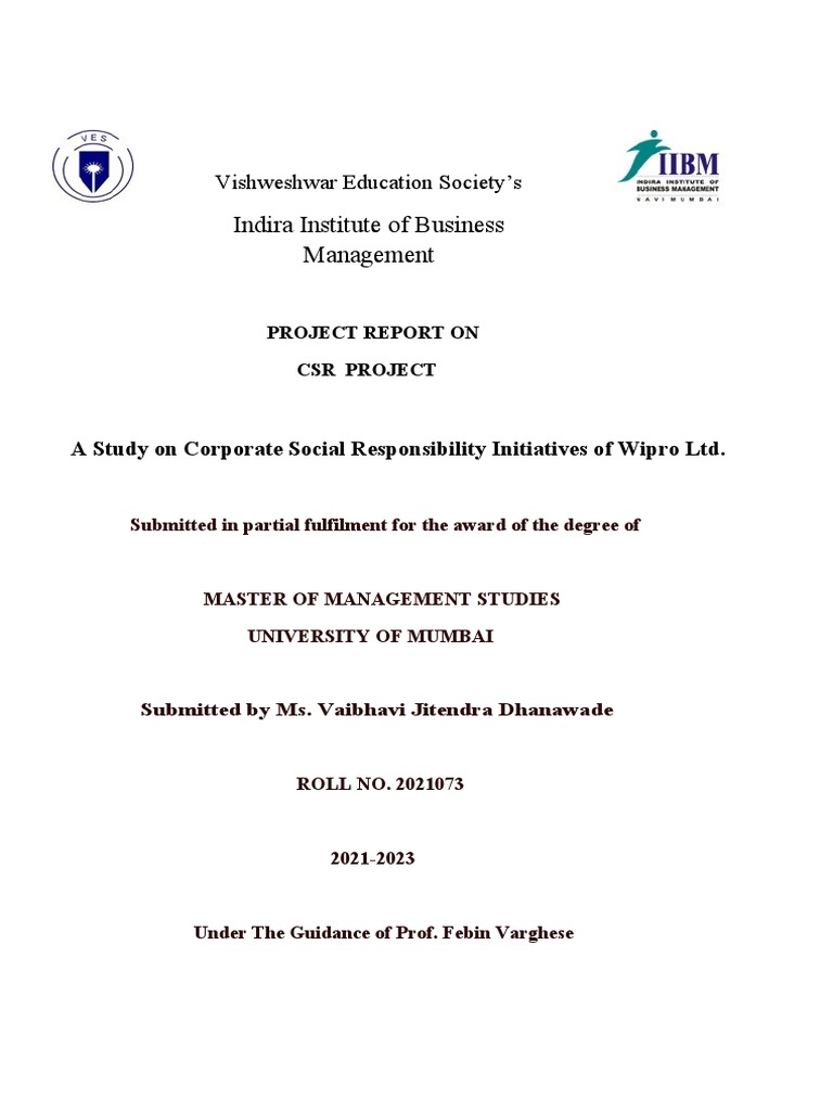 CSR PROJECT - Docx 1 (Wipro Company) | PDF | Corporate Social ...