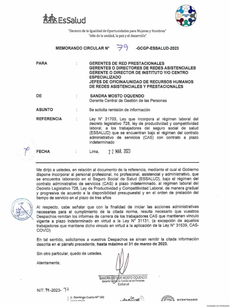 Memorando Circular #079-Gcgp-Essalud-2023 | PDF