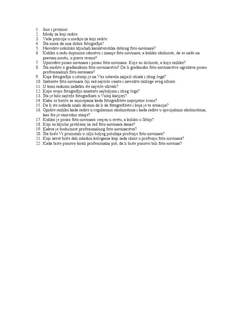 Upitnik Za Fotografiju | PDF
