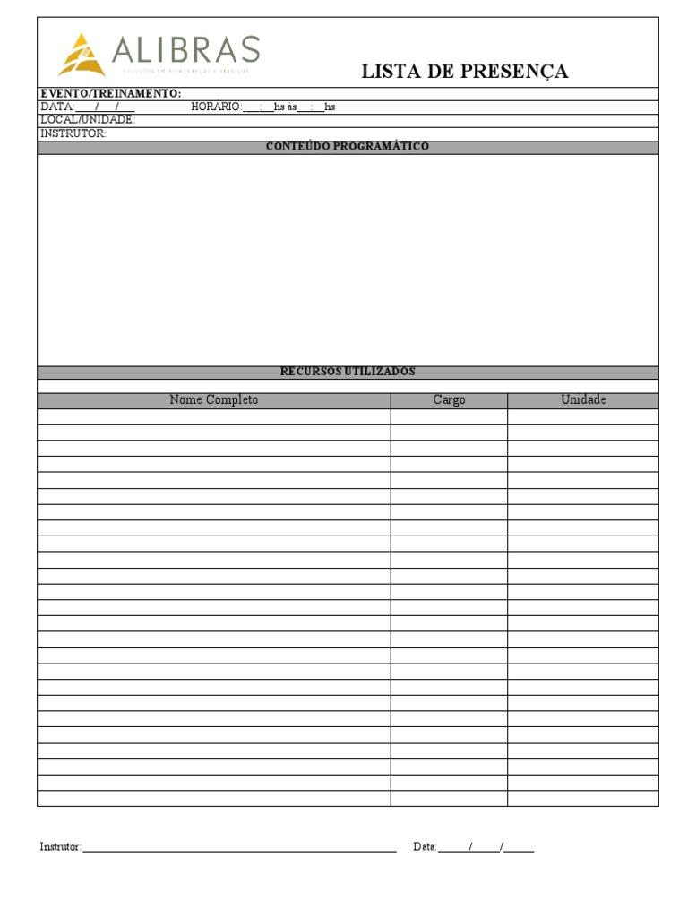 Lista de Presença Treinamentos | PDF Lista de Presença Treinamentos | PDF