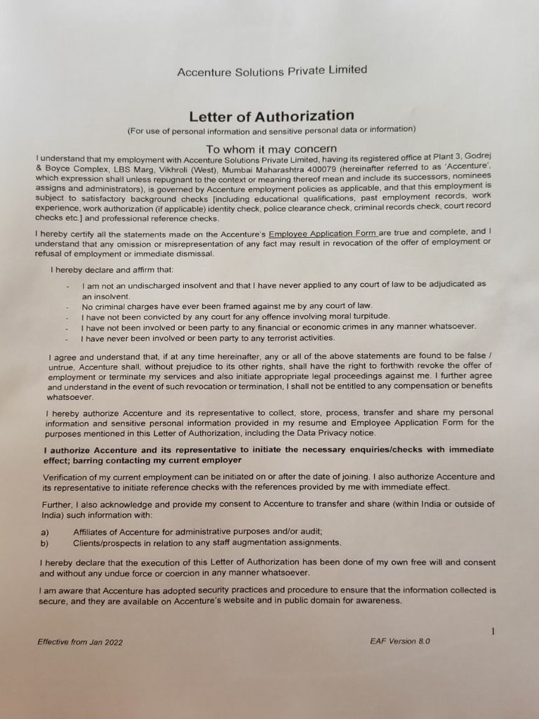Letter of Authorization PDF | PDF | Background Check | Employment