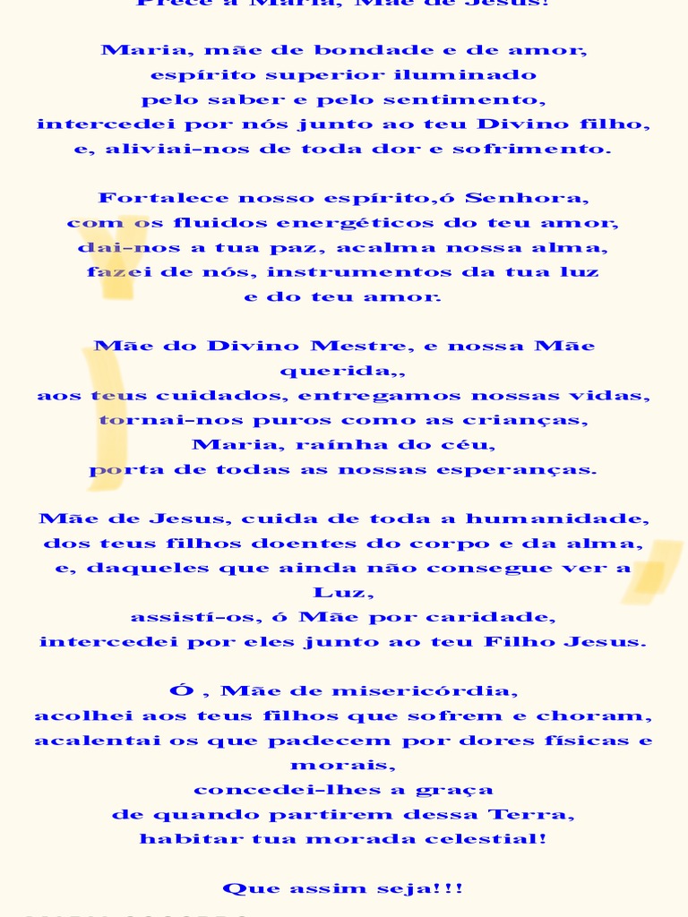 Prece À Maria, Mãe de Jesus! | PDF | Maria, mãe de Jesus | Amor