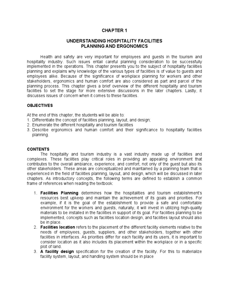 Chapter 1 Understanding Hospitality Facilities | PDF | Hotel | Human Factors And Ergonomics