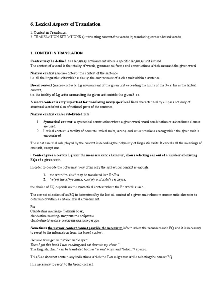 Lexical Aspects of Translation | PDF | Word | Translations