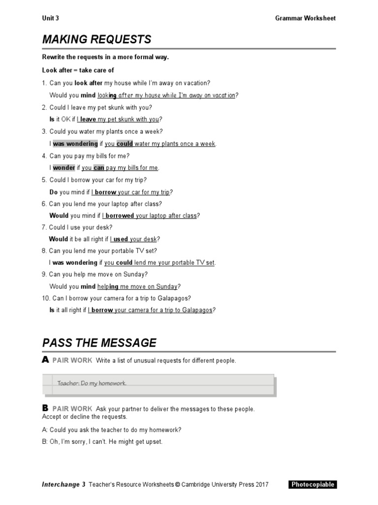 Requests Worksheet - Answers jdjdj | PDF