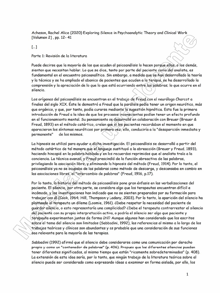 ACHESON, RACHEL ALICE Exploring Silence in Psychoanalytic Theory and ...