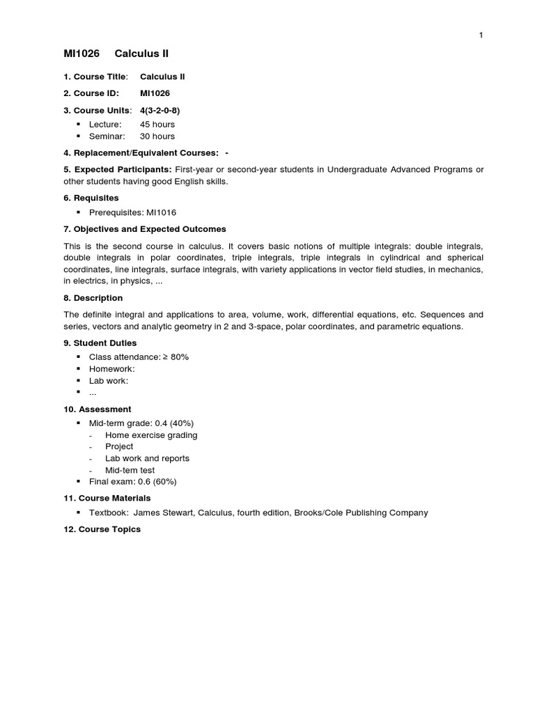 MI1026 Calculus II | Download Free PDF | Integral | Curvature
