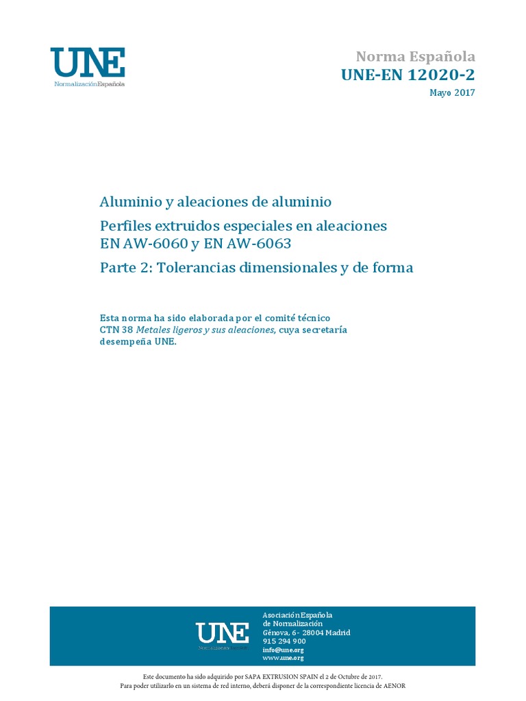 UNE EN 12020-2-2017 Aluminio y Aleaciones de Aluminio. Perfiles ...