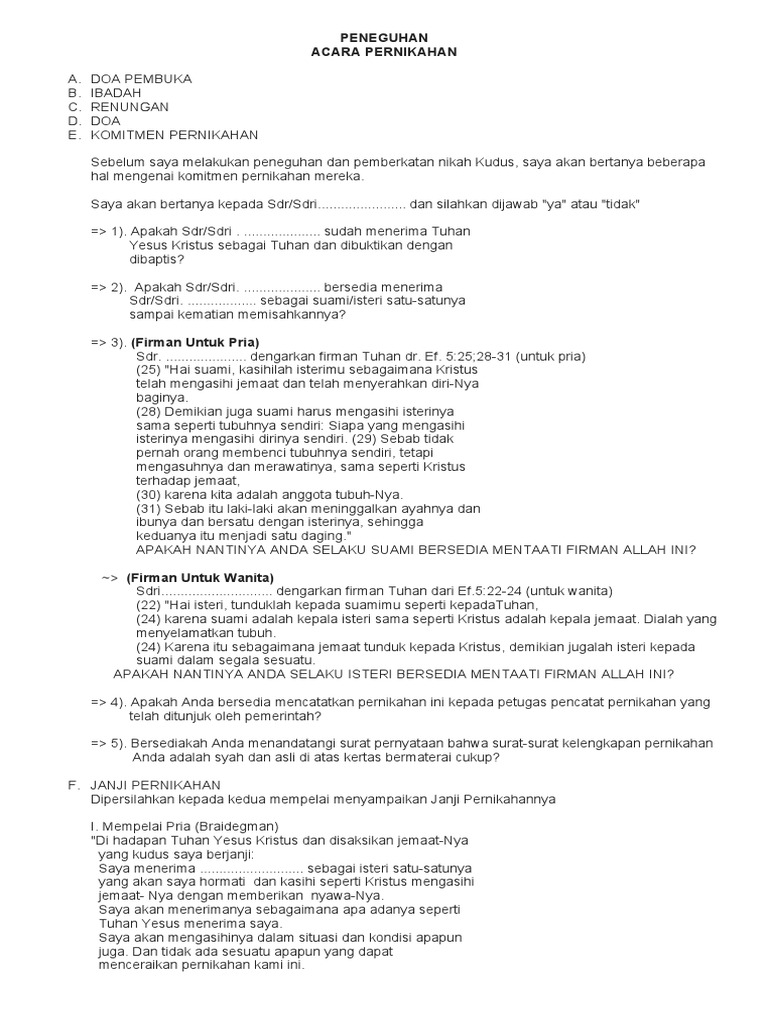 Susunan Ibadah Peneguhan Nikah | PDF