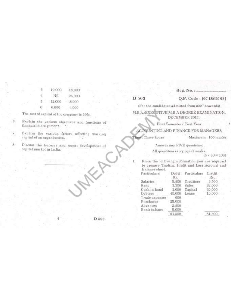 Bharathiar University Previous Year MBA Papers 2017 2018 PDF | PDF