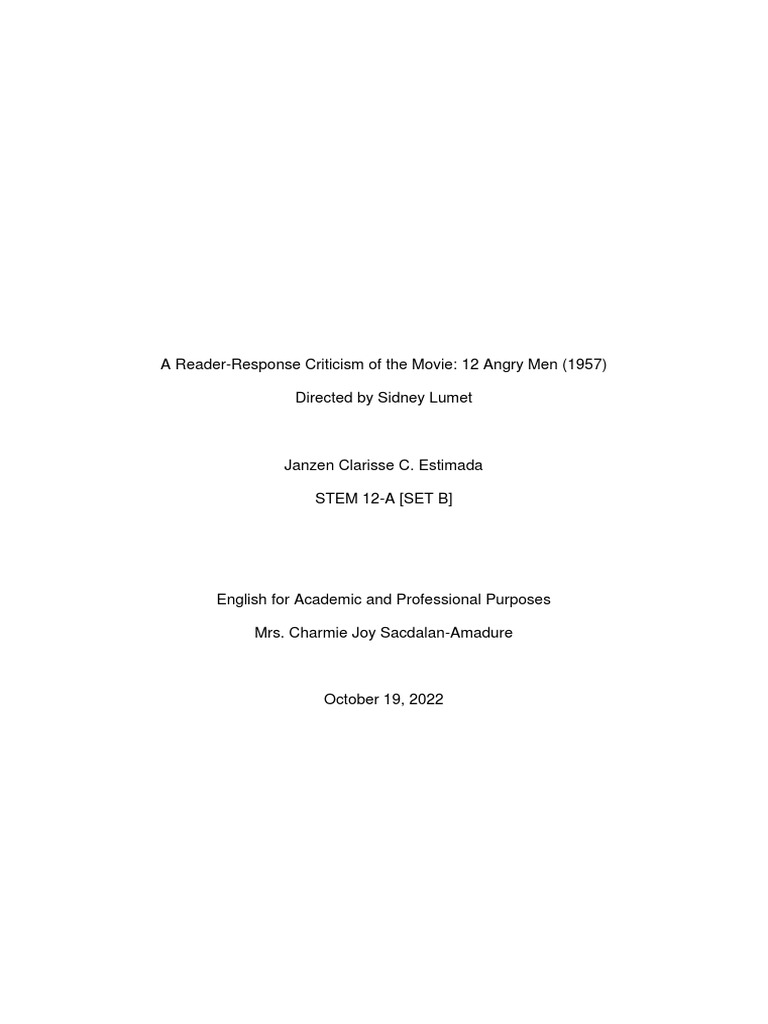 Estimada - STEM12A - (SETB) - Critique Paper - 12 Angry Men | PDF | Truth | Reason