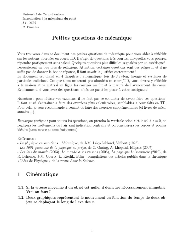 Questions Meca | PDF | Accélération | Obliger