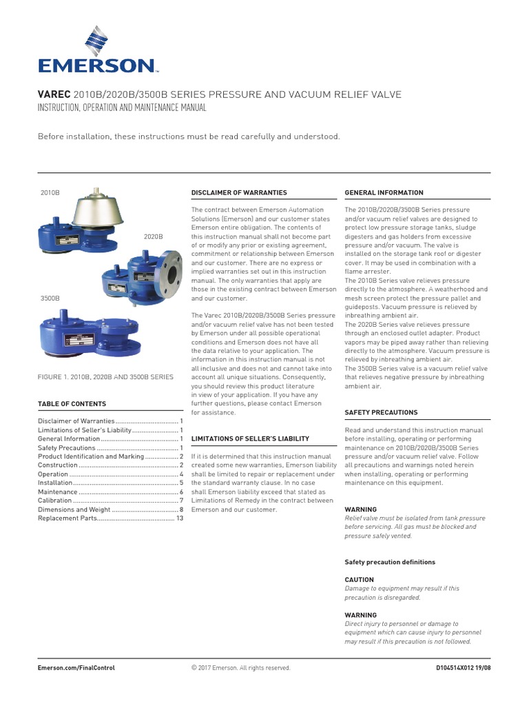 Manuals Pressure Relief Valves Series 2010b 2020b 3500b Iom Varec en en ...