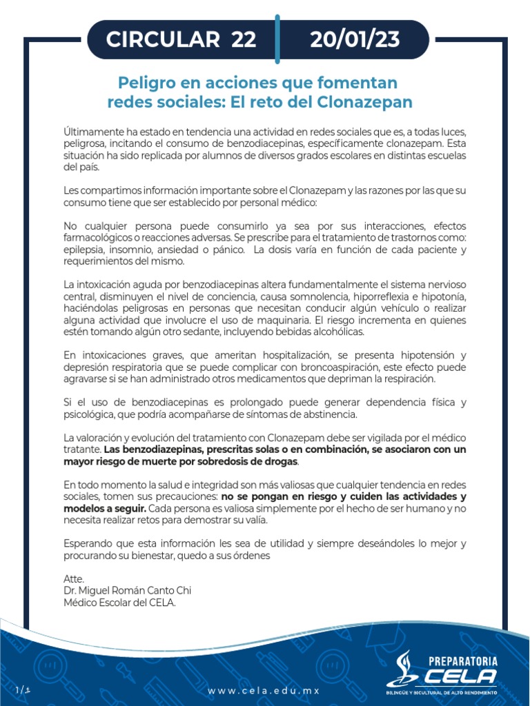 Circular 22 Preparatoria Cela 2023 | PDF | Benzodiazepinas | Medicina CLINICA
