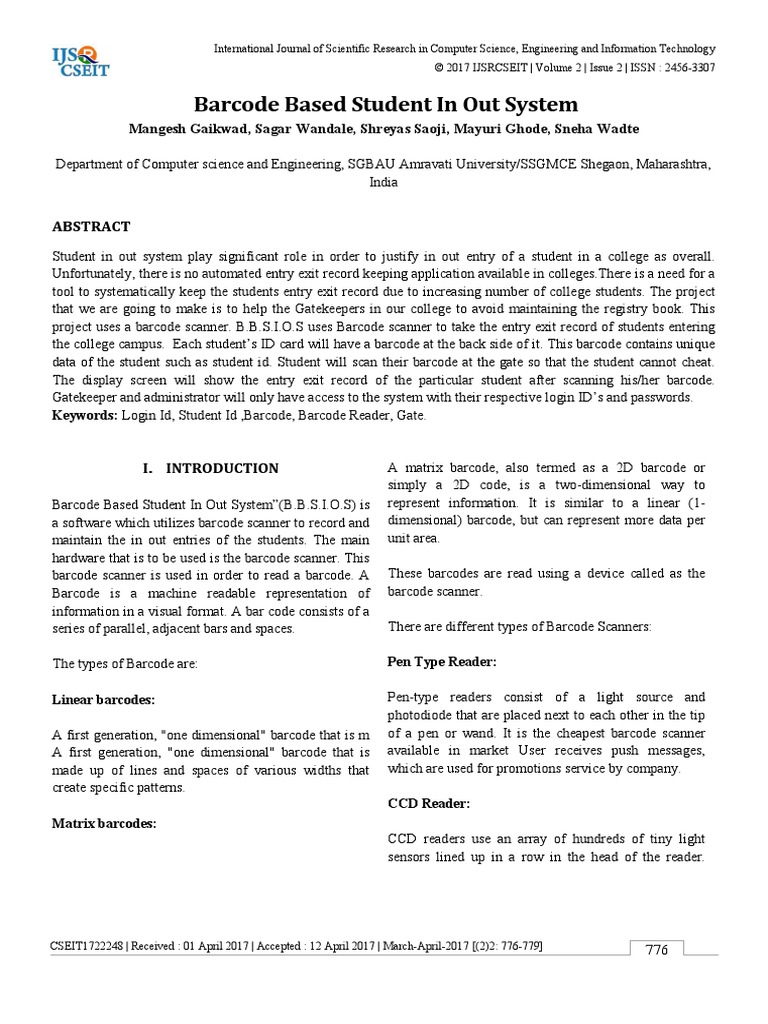 Barcode Based Student in Out System | PDF | Barcode | Image Scanner