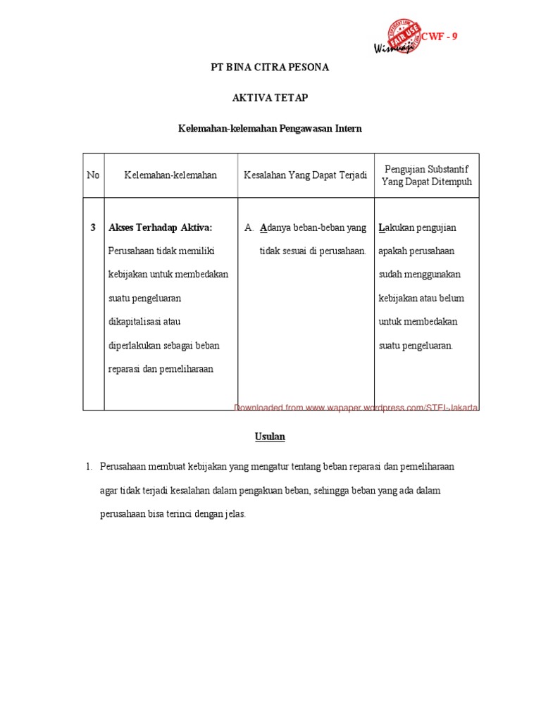 Kertas Kerja CWF 9 | PDF