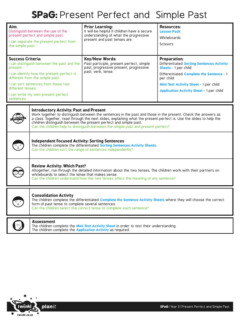#Lesson Plan Present Perfect Simple Past | PDF | Grammatical Tense ...