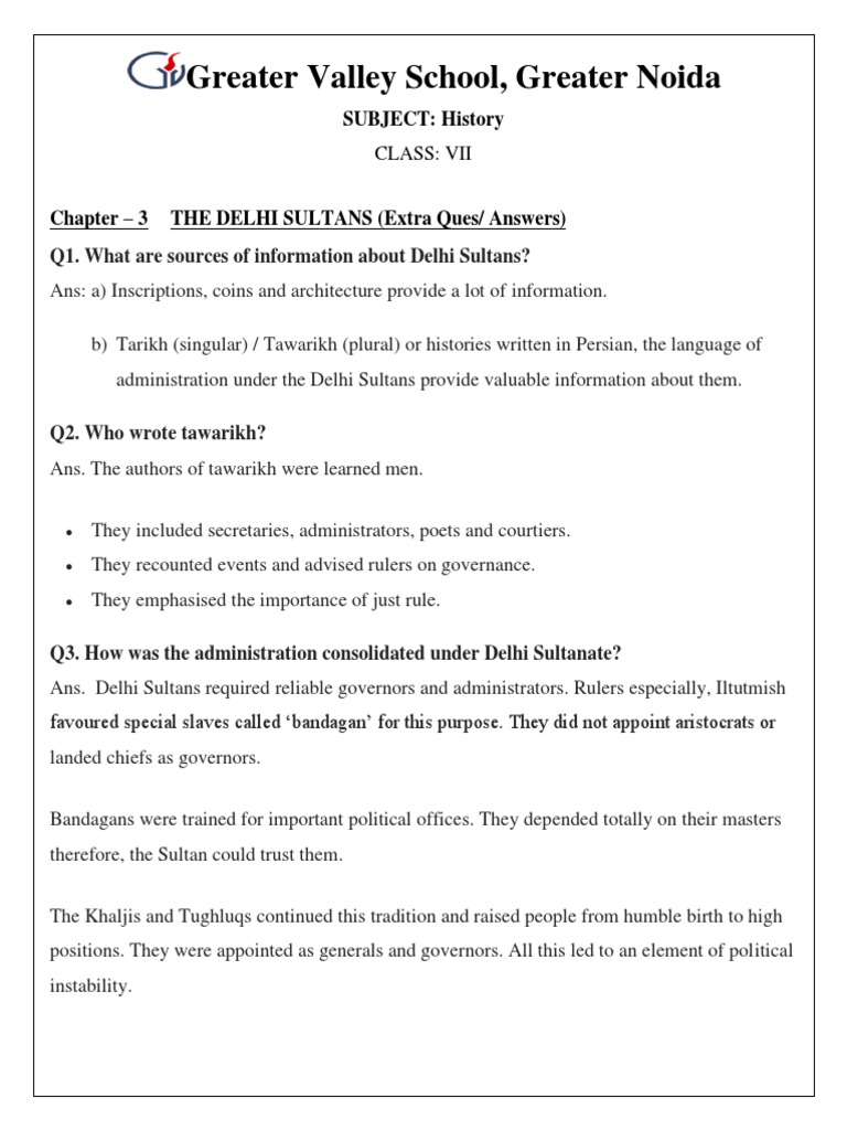 History Class 7 CH 3 Extra Ques | PDF