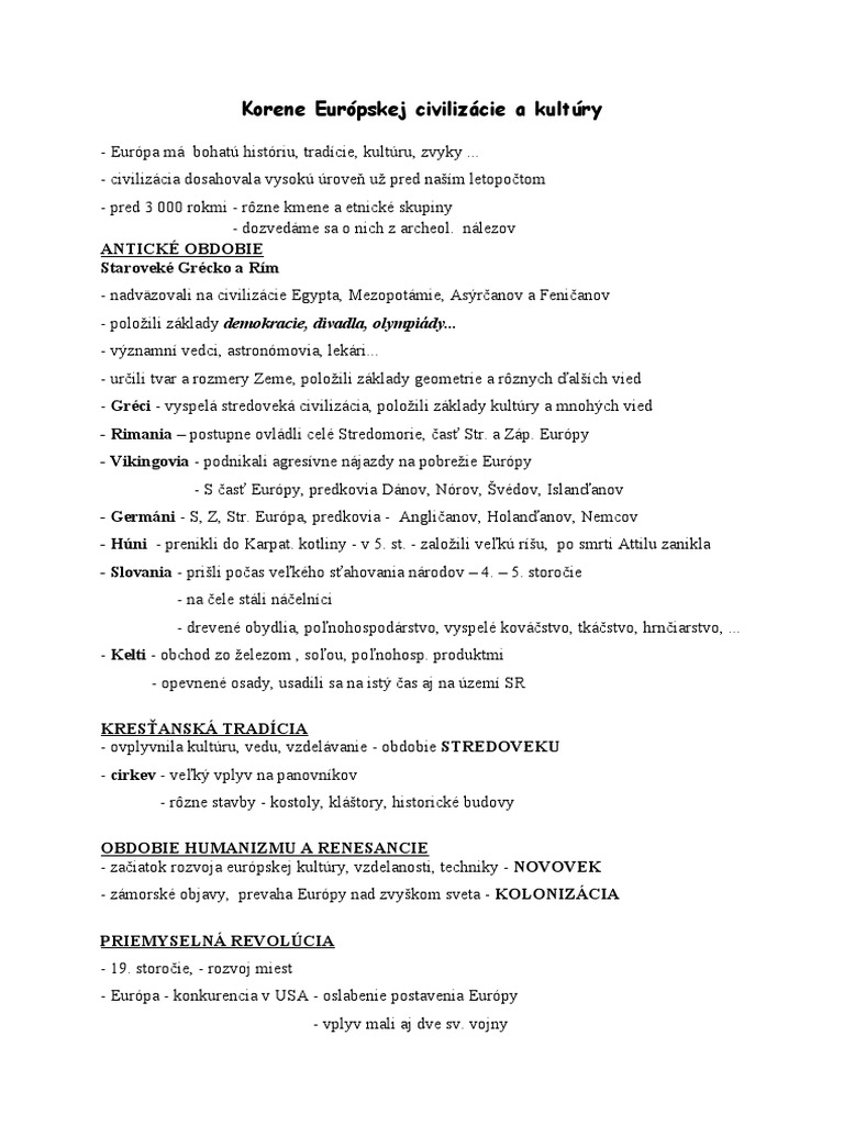 Korene EurÃ Pskej Civilizã¡cie A | PDF
