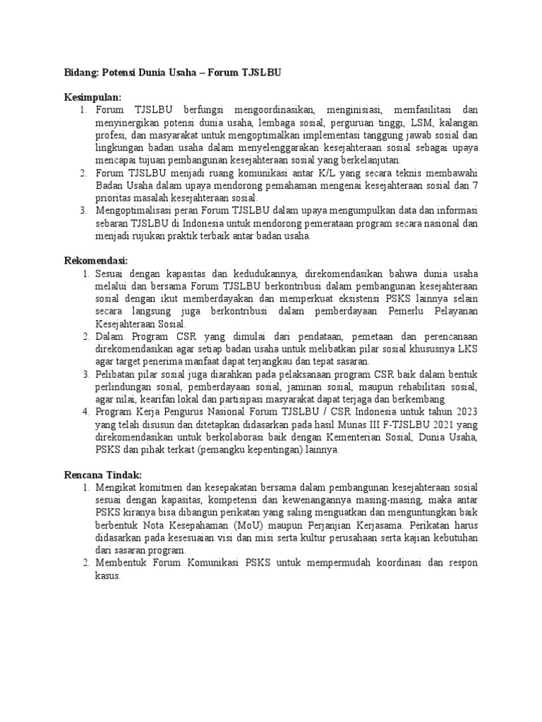 Bidang PDU-Forum TJSLBU | PDF