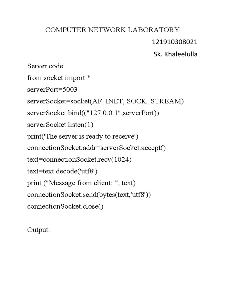 Computer Network Lab: Socket Programming Server & Client Code | PDF