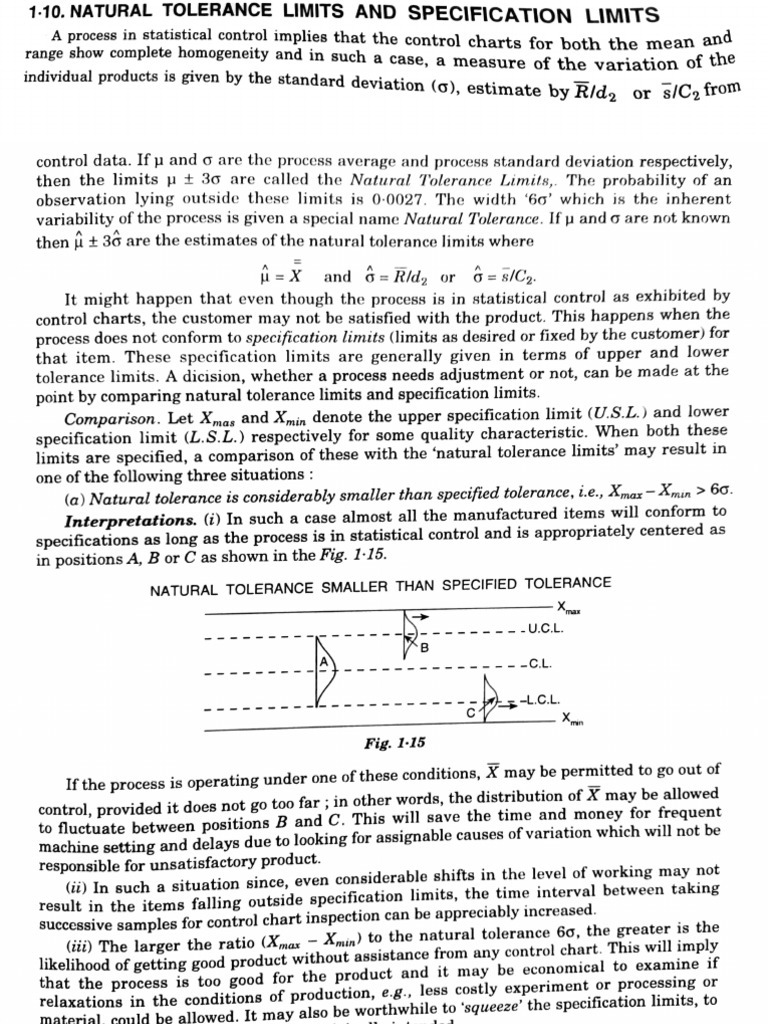 Unit II Natural Tolerance Limits, Specification Limits, Process Capability | PDF | Engineering ...