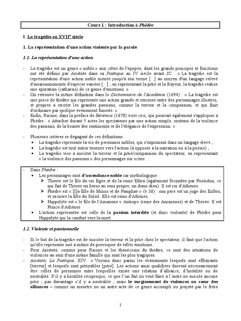 Phedre Cours 1 2 3 | PDF | Jean Racine | Tragédie