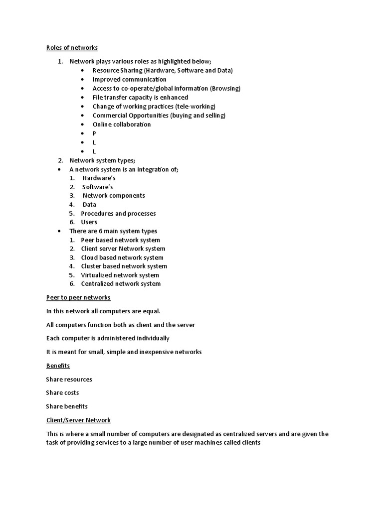 Roles of Networks | PDF | Computer Network | Server (Computing)