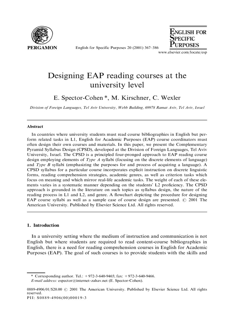 CPSD-Designing EAP Courses | PDF | Reading Comprehension | Second Language