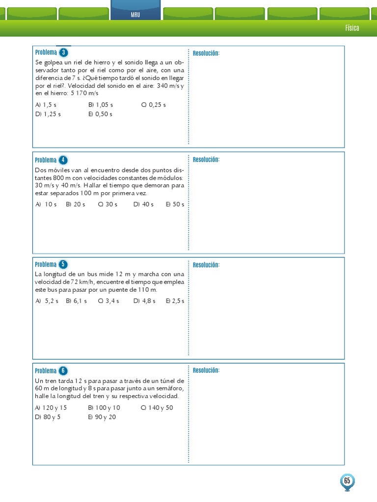Problemas de MRU y MRUV Resueltos | PDF | Velocidad | Aceleración