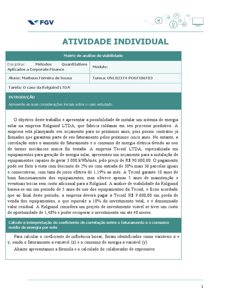 Matriz Analise Viabilidade | PDF | Valor Presente líquido | Taxa interna de retorno