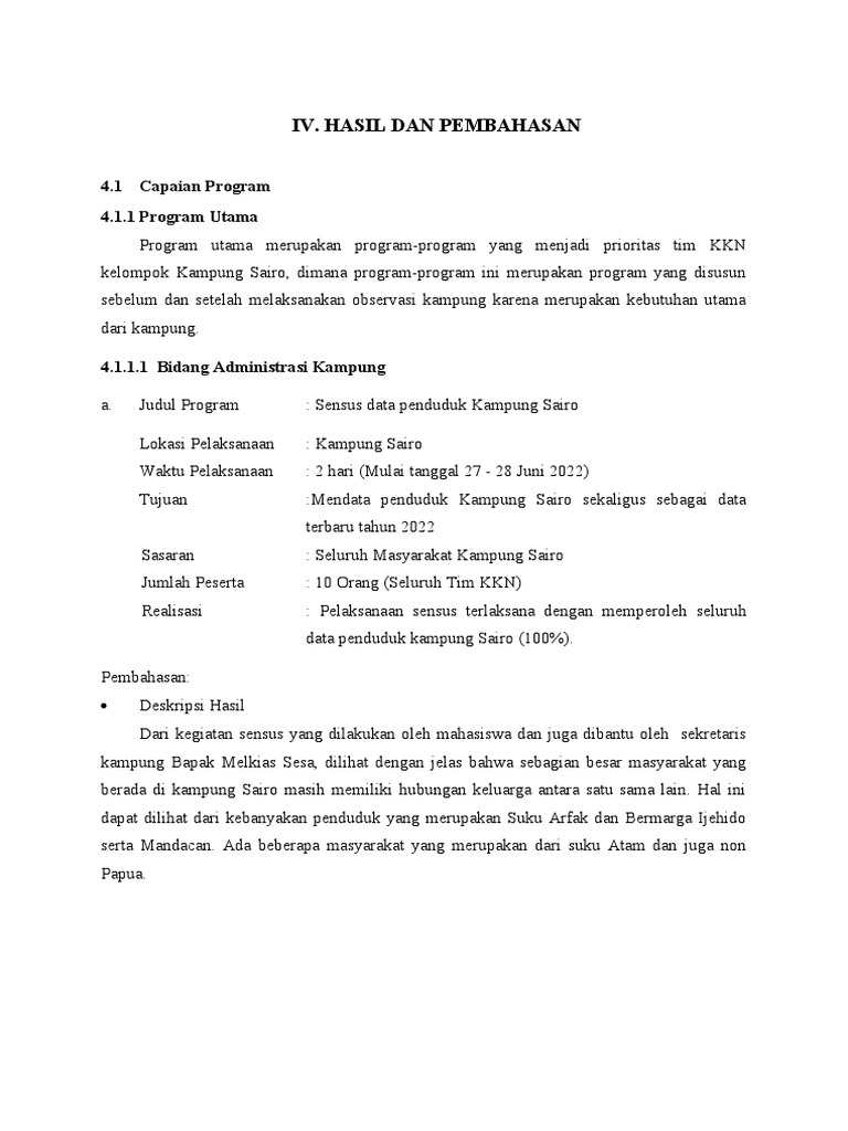 Bab 4 Hasil Dan Pembahasan Program Kerja | PDF