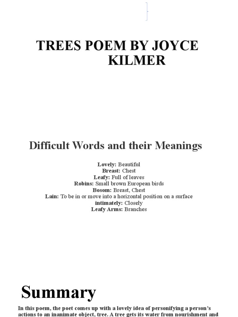 Summary and Q&A on Kilmer's Trees Poem | PDF